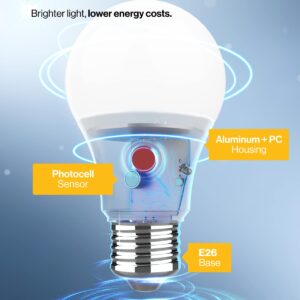 Sunco Lighting 6 Pack A19 LED Bulb with Dusk-to-Dawn, 9W=60W 3000K Warm White Auto On/Off Photocell Sensor - UL