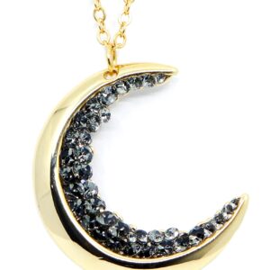 MignonandMignon Dainty Crystal Jewelry Gold Crescent Moon Necklace Black Diamond Graduation Gift for Her Celestial Halloween Anniversary - ZCMN