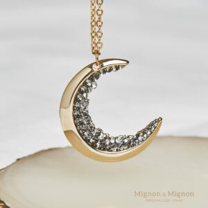 MignonandMignon Dainty Crystal Jewelry Gold Crescent Moon Necklace Black Diamond Graduation Gift for Her Celestial Halloween Anniversary - ZCMN