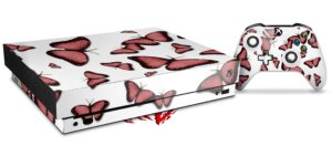 wraptorskinz decal vinyl skin wrap compatible with xbox one x console and controller - butterflies pink