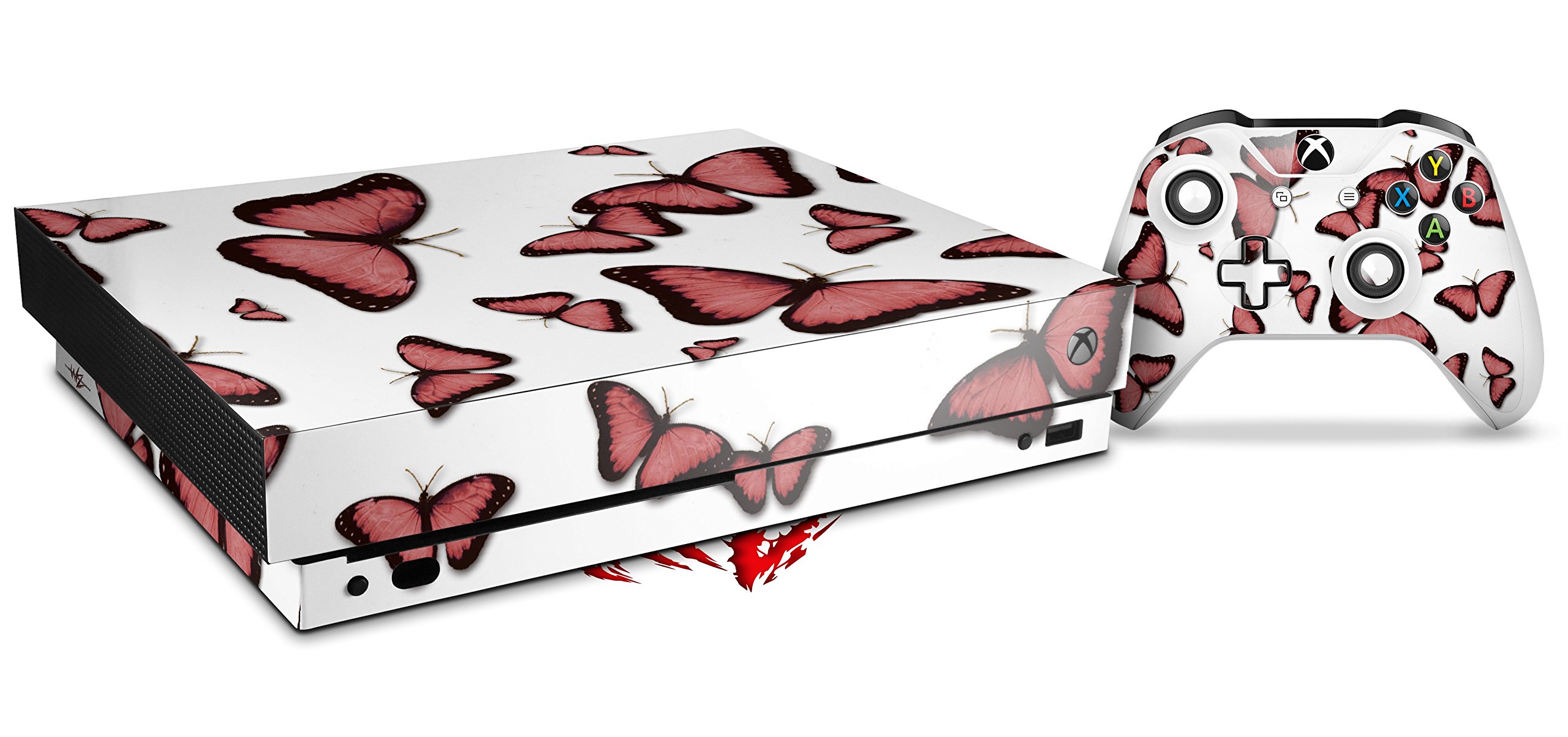 WraptorSkinz Decal Vinyl Skin Wrap Compatible with Xbox One X Console and Controller - Butterflies Pink