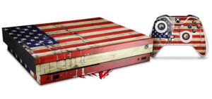 wraptorskinz decal vinyl skin wrap compatible with xbox one x console and controller - painted faded and cracked usa american flag