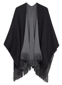 urban coco women's vintage poncho cape tassel shawl wrap cardigan coat (black)