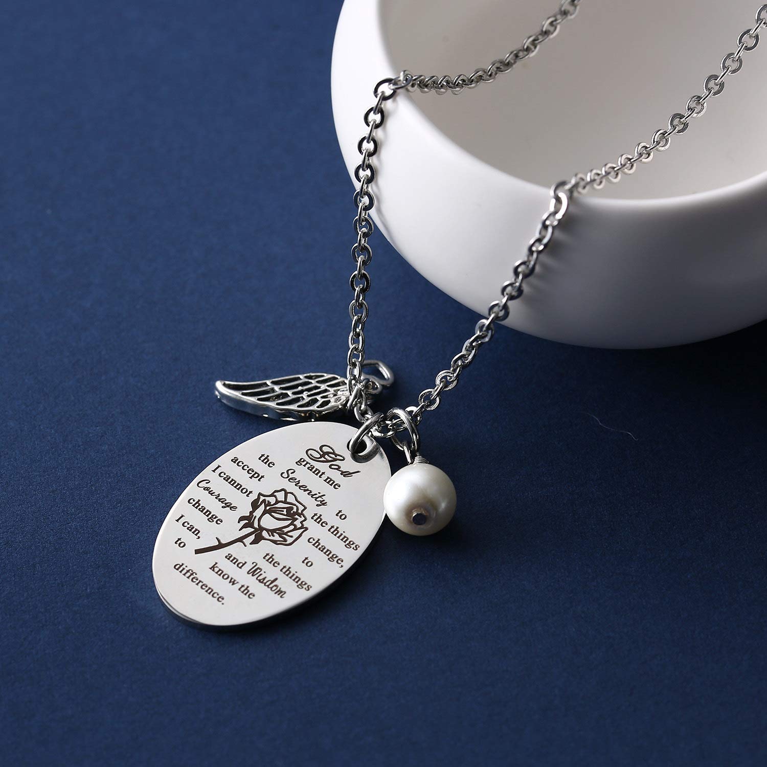 Blerameng God Grant Me The Serenity to Accept The Bible Verse Prayer Necklace with Free Chain Christian