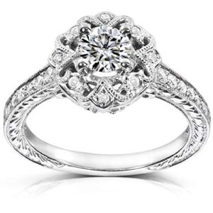 kobelli moissanite (gh) and diamond floral antique style engagement ring 2/3 ctw 14k white gold, 10