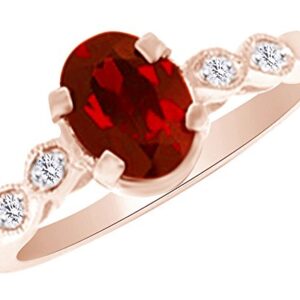 AFFY 1.73 cttw Simulated Garnet & White Natural Diamond Accents Engagement Wedding Ring in 14k Rose Gold Ring Size -11.5