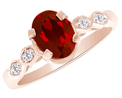 AFFY 1.73 cttw Simulated Garnet & White Natural Diamond Accents Engagement Wedding Ring in 14k Rose Gold Ring Size -11.5