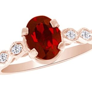 AFFY 1.73 cttw Simulated Garnet & White Natural Diamond Accents Engagement Wedding Ring in 14k Rose Gold Ring Size -11.5