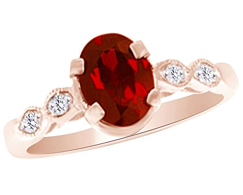 AFFY 1.73 cttw Simulated Garnet & White Natural Diamond Accents Engagement Wedding Ring in 14k Rose Gold Ring Size -11.5