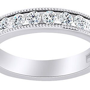 AFFY Natural Diamond Engagement Wedding Band Ring in 14K Solid White Gold (0.87 Cttw),Ring Size-9.5