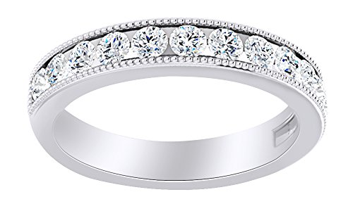 AFFY Natural Diamond Engagement Wedding Band Ring in 14K Solid White Gold (0.87 Cttw),Ring Size-9.5