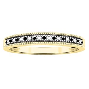 Dazzlingrock Collection 0.03 Cttw Round Black Diamond 11 Stone Milgrain Edge Wedding Band for Women in 10K Yellow Gold, Size 7