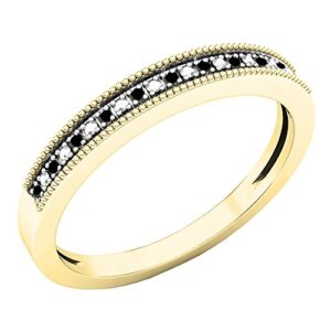 Dazzlingrock Collection 0.03 Cttw Round Black Diamond 11 Stone Milgrain Edge Wedding Band for Women in 10K Yellow Gold, Size 7