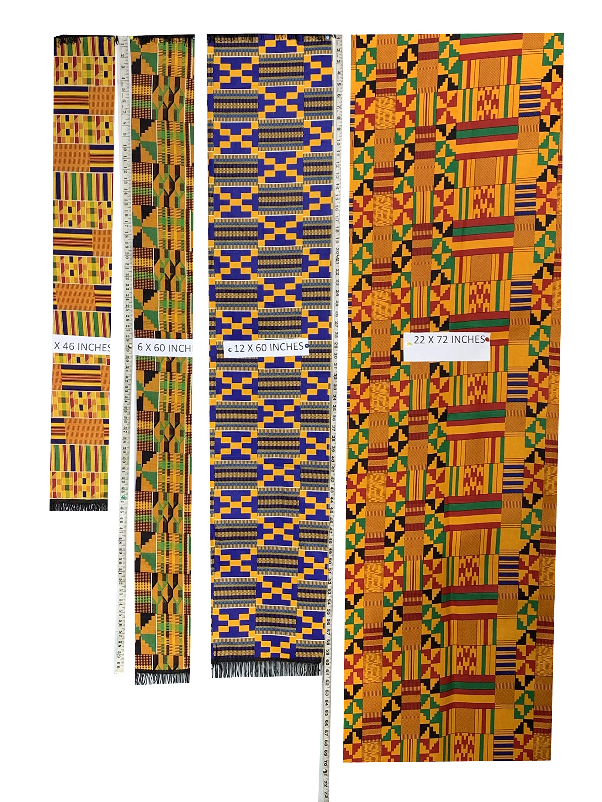 Decora Apparel African Clothes for Men Cotton Scarf, Graduation Stole, African Head Scarf Kente Fabric 5.5X60 Orange GoldP03