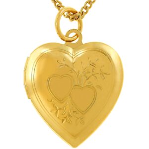 lifetime jewelry photo locket for women and girls [ two hearts ] - 20x more real 24k gold plating than other heart locket necklaces that hold pictures (yellow gold pendant with 18" chain)