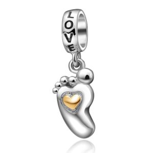 baby feet dangle 925 sterling silver charm heart & love charm fit diy bracelet & necklace