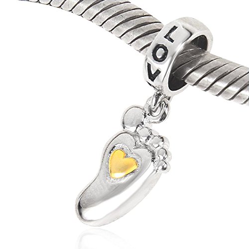 Baby Feet Dangle 925 Sterling Silver Charm Heart & Love Charm fit DIY Bracelet & Necklace