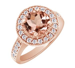 affy 2.72 cttw simulated pink morganite & white natural diamond halo engagement wedding ring in 14k rose gold with ring size 8.5