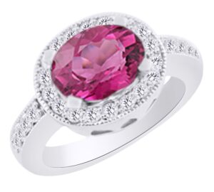 affy 2.9 cttw simulated pink sapphire & white natural diamond halo engagement wedding ring in 14k white gold with ring size 12.5