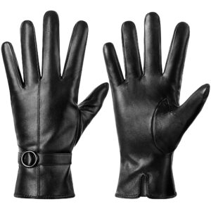 womens winter leather gloves touchscreen texting warm driving lambskin gloves (black, m)