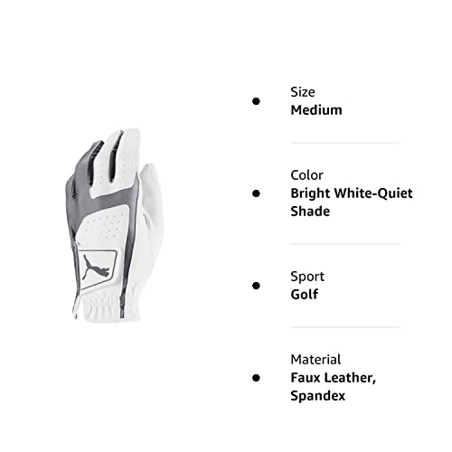 PUMA Golf Men's Flexlite Golf Glove (Bright White-Quiet Shade, Medium, Left Hand)