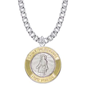 truefaithjewelry sterling silver st peregrine necklace patron saint medal pendant with 14k gold border religious jewelry, 5/8 inch