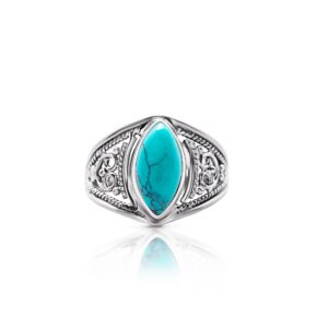 koral jewelry synthetic turquoise vintage gipsy ethnic ring 925 sterling silver us size 6 7 8 (8)