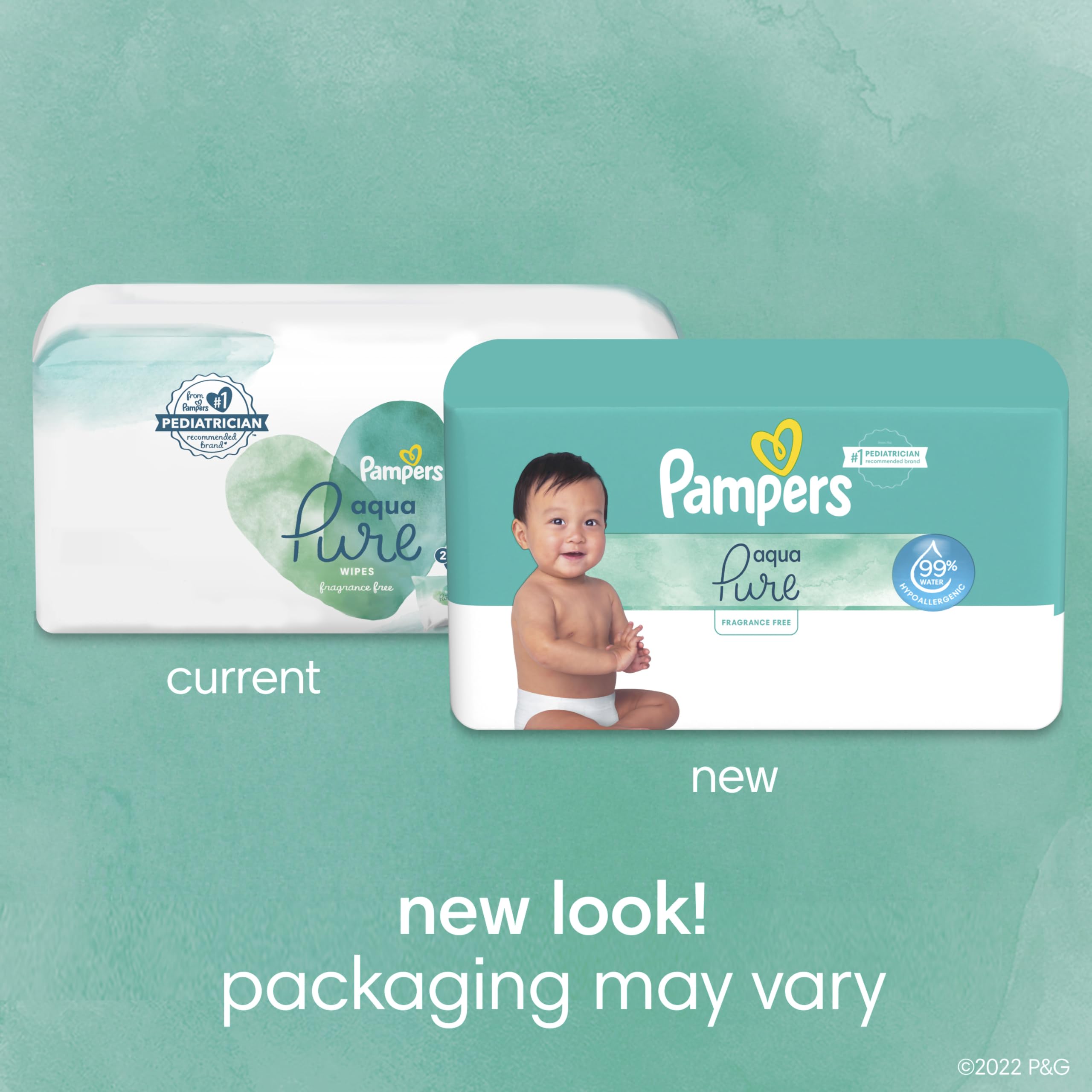 Pampers Aqua Pure Sensitive Baby Wipes, 99% Water, Hypoallergenic, Unscented, 2 Flip-Top Packs (112 Wipes Total)