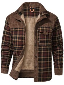 mr.stream men's outdoor casual vintage long sleeve plaid flannel button down shirt jacket 3251 coffee s