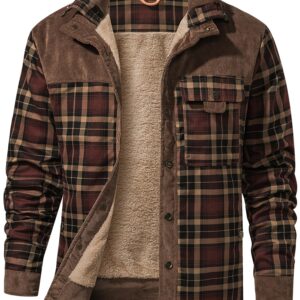 Mr.Stream Men's Outdoor Casual Vintage Long Sleeve Plaid Flannel Button Down Shirt Jacket 3251 Coffee S