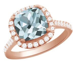 affy 3.4 cttw simulated blue aquamarine & white natural diamond halo engagement wedding ring in 14 rose gold with, ring size 13