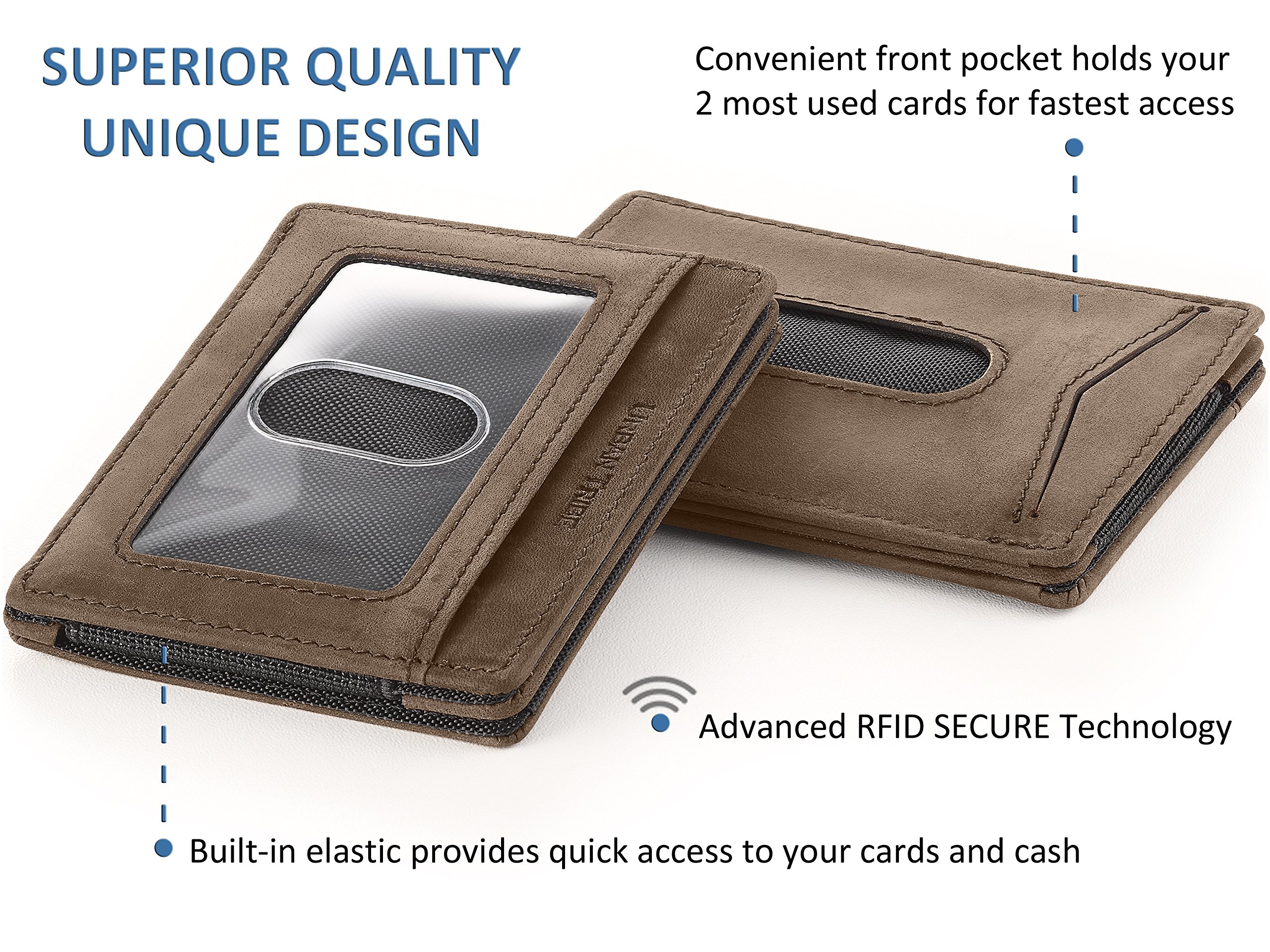 Urban Tribe Compact RFID Sleeve Wallet Premium Leather Minimalist Money Clip Card Holder