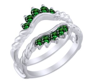 affy simulated green emerald enhancer guard ring in 14k white gold ring size - 8