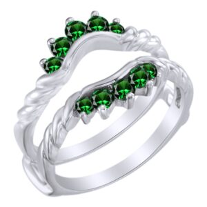 AFFY Simulated Green Emerald Enhancer Guard Ring in 14k White Gold Ring Size - 8