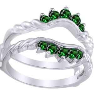 AFFY Simulated Green Emerald Enhancer Guard Ring in 14k White Gold Ring Size - 8