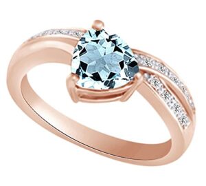 affy 1.38 cttw simulated blue aquamarine & white natural diamond promise engagement wedding ring in 14k solid rose gold with, ring size 8