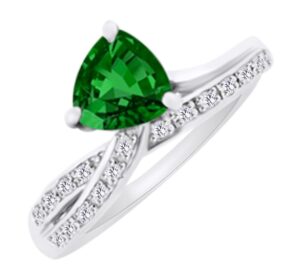 affy 1.33 cttw simulated green peridot & white natural diamond promise engagement wedding ring in 14k solid white gold with, ring size 7.5