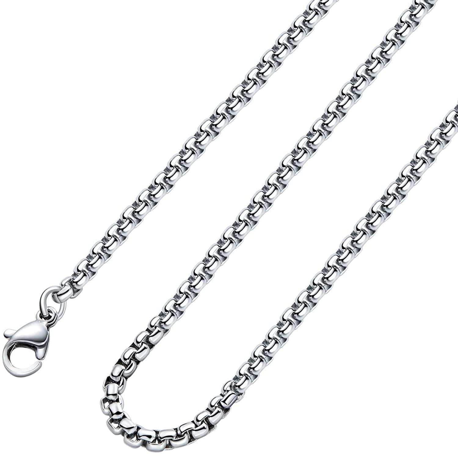 Monily 6mm 26In Square Rolo Stainless Steel Chain Necklace Round Box Necklace Men Women Jewellery