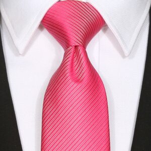 KissTies Hot Pink Tie Solid Striped Pure Color Necktie Wedding Ties