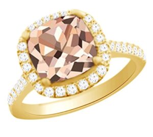 affy 3.4 cttw simulated pink morganite & white natural diamond halo engagement wedding ring in 14 yellow gold with, ring size 12