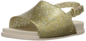 mini melissa baby-girl's mini beach slide sandal flat, gold glitter, 9 m us toddler