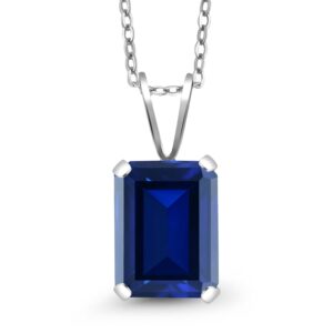 gem stone king 925 sterling silver gemstone birthstone necklace | emerald cut 9x7mm pendant necklace for women | with 18 inch silver chain