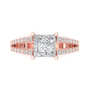 2.43 ct princess cut clear simulated diamond 14k rose gold solitaire with accents engagement promise bridal ring size 4.5