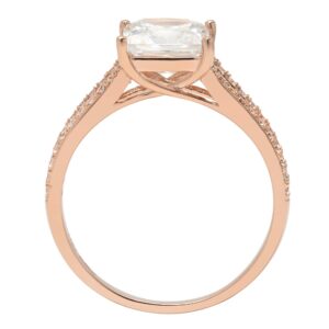 2.43 Ct Princess Cut Clear Simulated Diamond 14K Rose Gold Solitaire with Accents Engagement Promise Bridal Ring Size 4.5