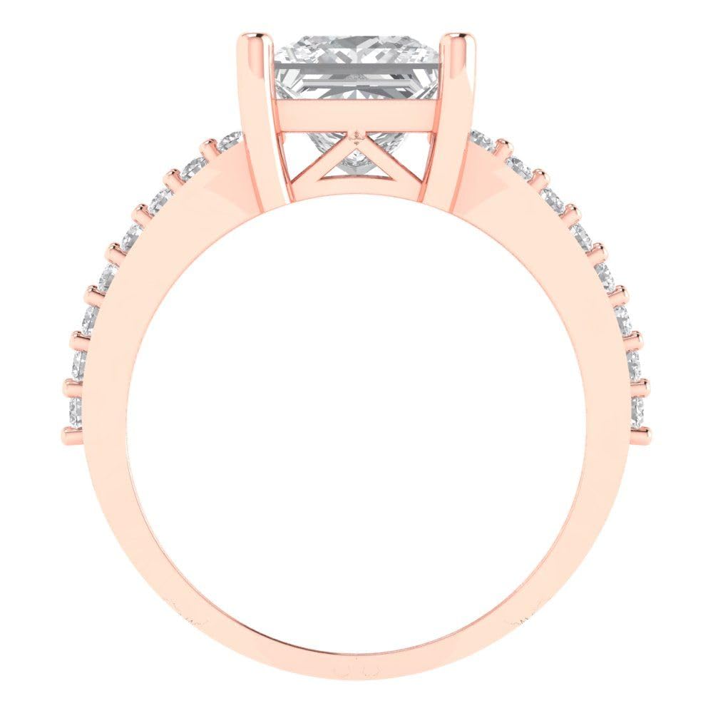 2.43 Ct Princess Cut Clear Simulated Diamond 14K Rose Gold Solitaire with Accents Engagement Promise Bridal Ring Size 4.5