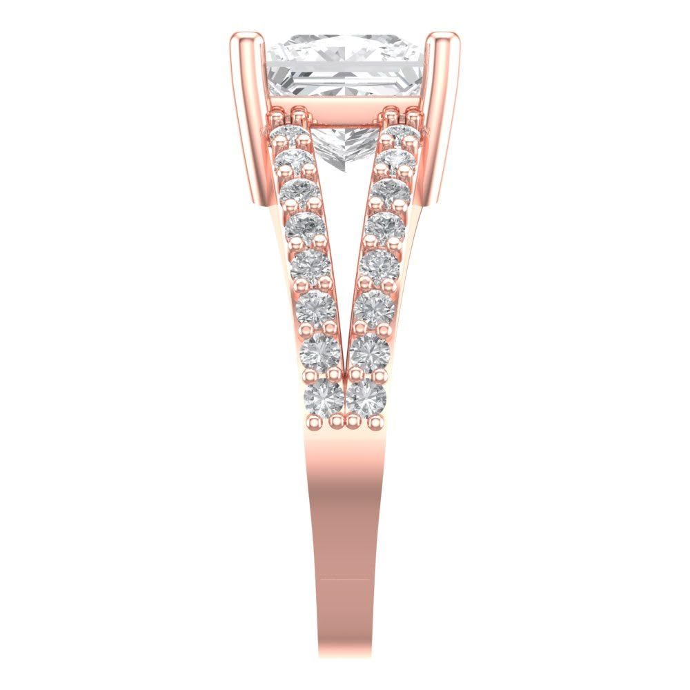 2.43 Ct Princess Cut Clear Simulated Diamond 14K Rose Gold Solitaire with Accents Engagement Promise Bridal Ring Size 4.5