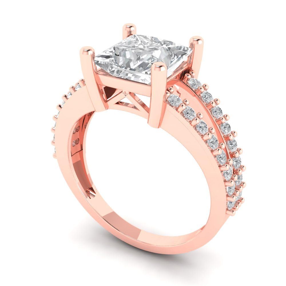 2.43 Ct Princess Cut Clear Simulated Diamond 14K Rose Gold Solitaire with Accents Engagement Promise Bridal Ring Size 4.5