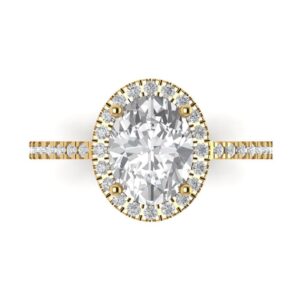 yellow 14k gold halo solitaire w/accents bridal engagement promise ring 2.27 ct oval cut clear simulated diamond sz 7.25