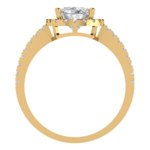 Yellow 14k Gold Halo Solitaire W/Accents Bridal Engagement Promise Ring 2.27 Ct Oval Cut Clear Simulated Diamond Sz 7.25