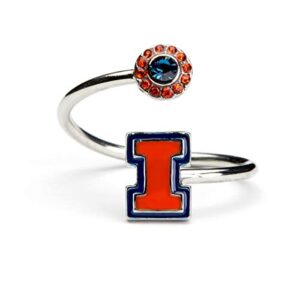 stone armory illinois fighting illini gear for women - block i ring with crystals - hypoallergenic and adjustable sizes 5-12 - university of illinois gifts